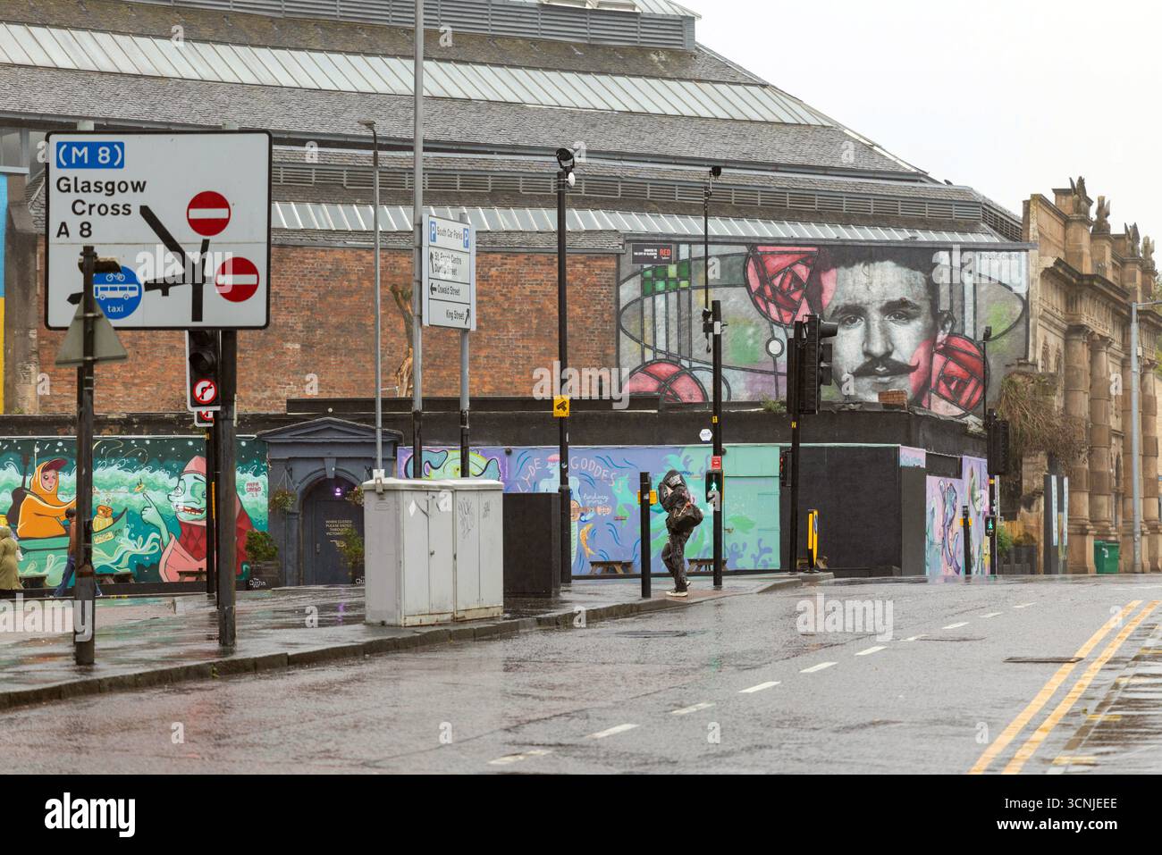 Clyde Street, Glasgow, with a mural of Charles Rennie Mackintosh above ...