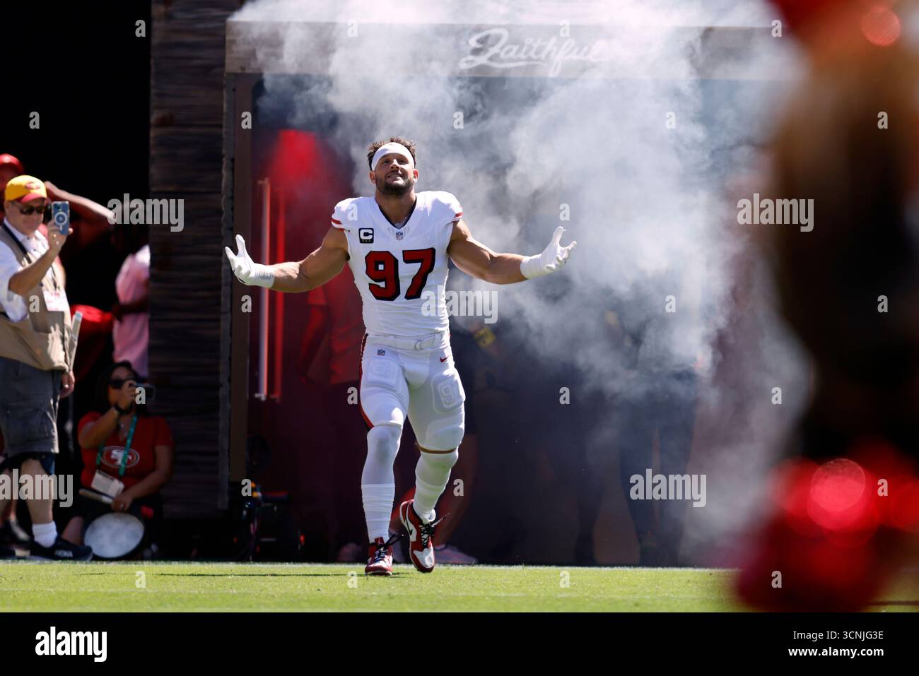 San Francisco 49ers defensive end Nick Bosa takes the field prior to an ...