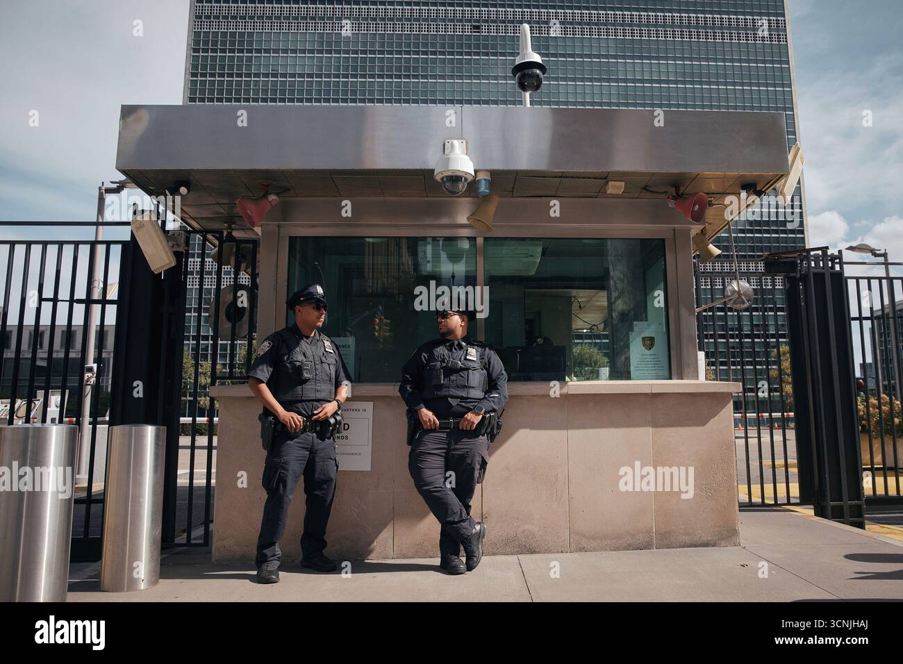 Police stand guard at the United Nations headquarters during the 80th ...
