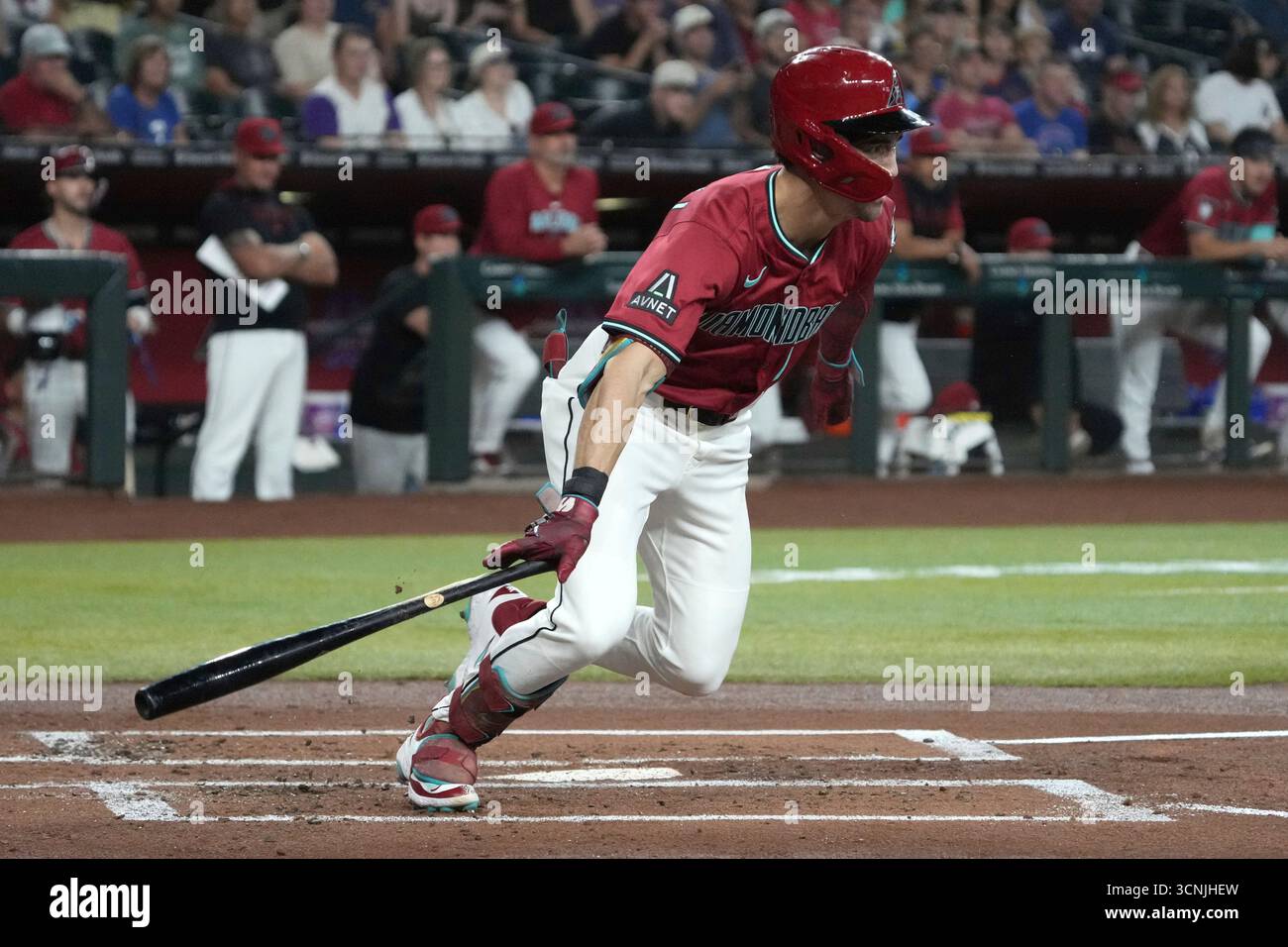 Arizona Diamondbacks' Corbin Carroll starts to run after hitting into a fielder's choice RBI in ...