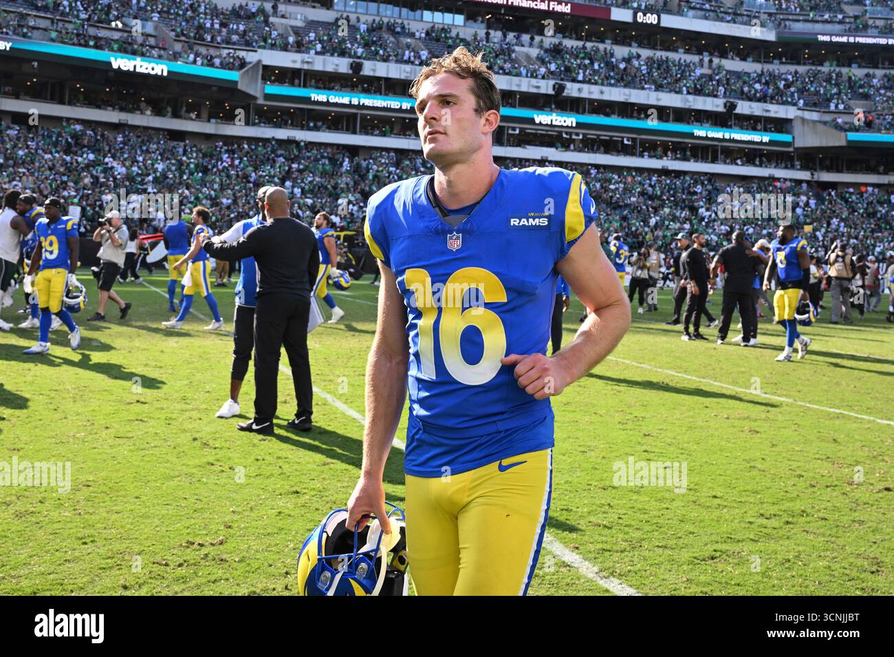 Los Angeles Rams kicker Joshua Karty (16) jogs off the field after an ...