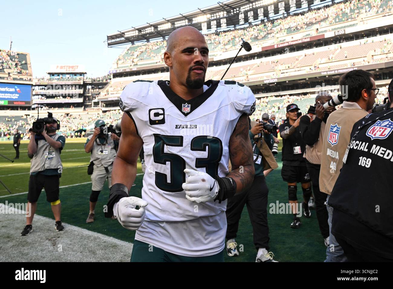 Philadelphia Eagles linebacker Zack Baun (53) jogs off the field after ...