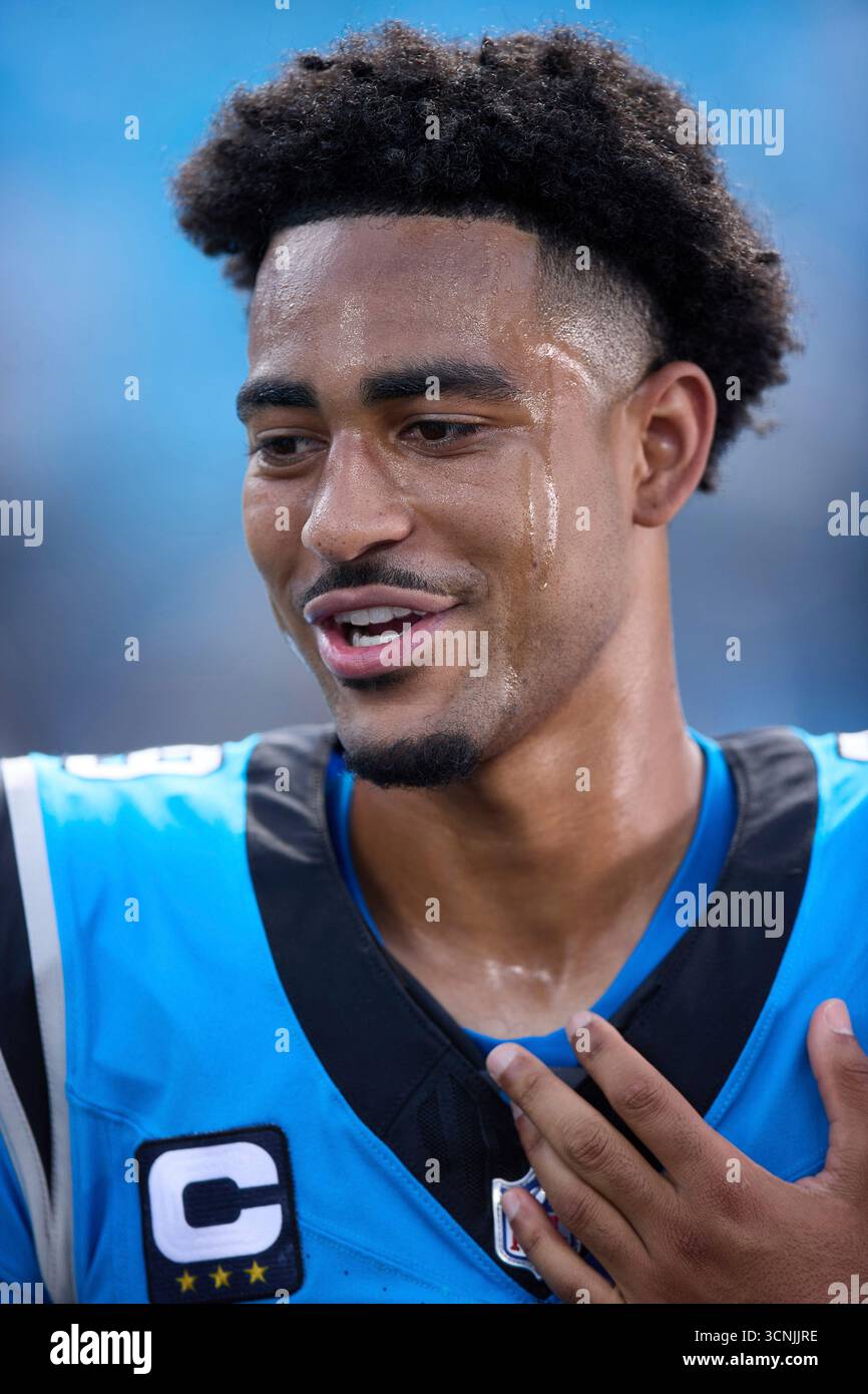 Carolina Panthers quarterback Bryce Young (9) does an interview ...