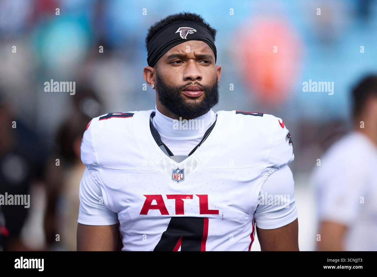 Atlanta Falcons wide receiver Khadarel Hodge (4) walks off the field ...