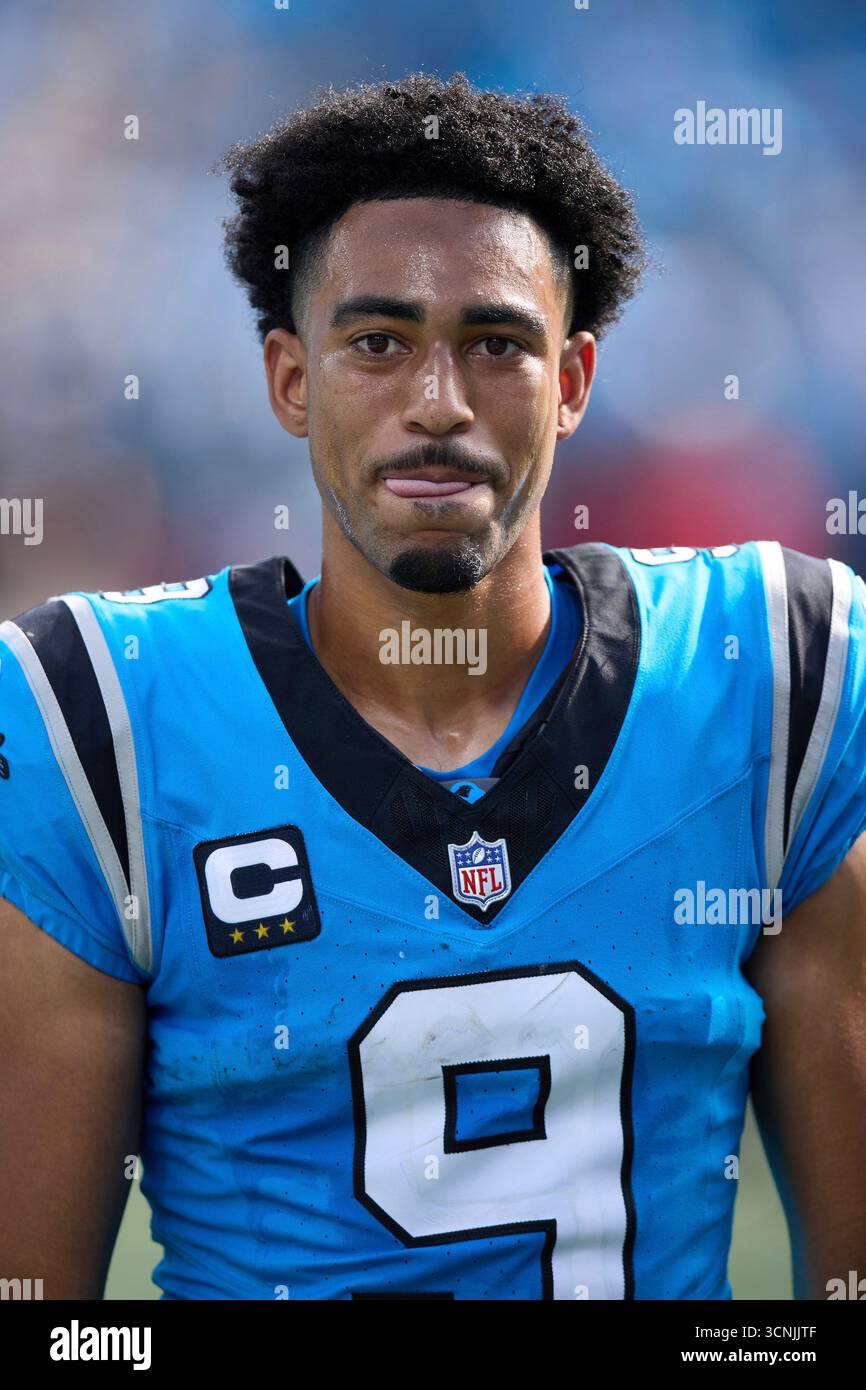Carolina Panthers quarterback Bryce Young (9) walks off the field ...