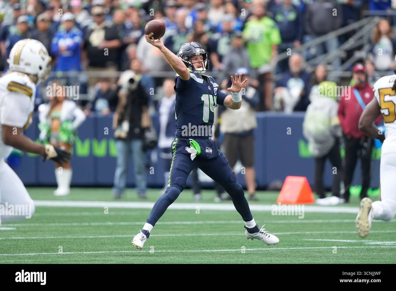 Seattle Seahawks quarterback Sam Darnold (14) passes during the first ...