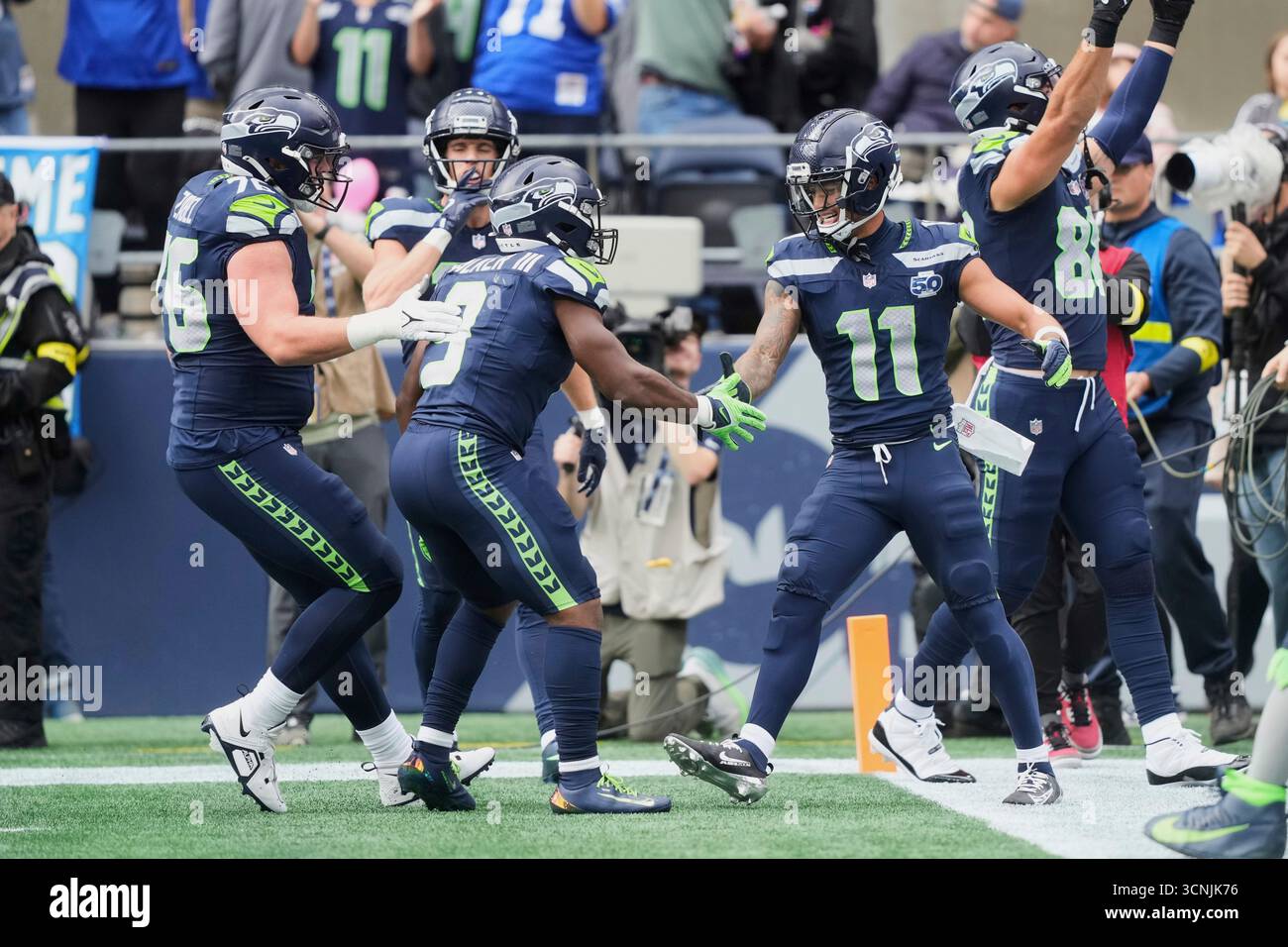 Seattle Seahawks wide receiver Jaxon Smith-Njigba (11) celebrates a ...
