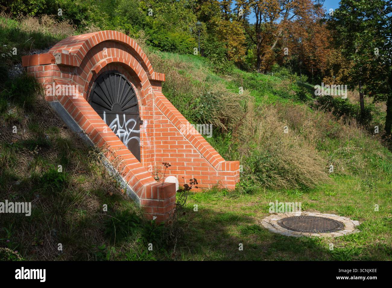 Entrance to former coal mining prospection adit (Adit XV) in Kinský ...
