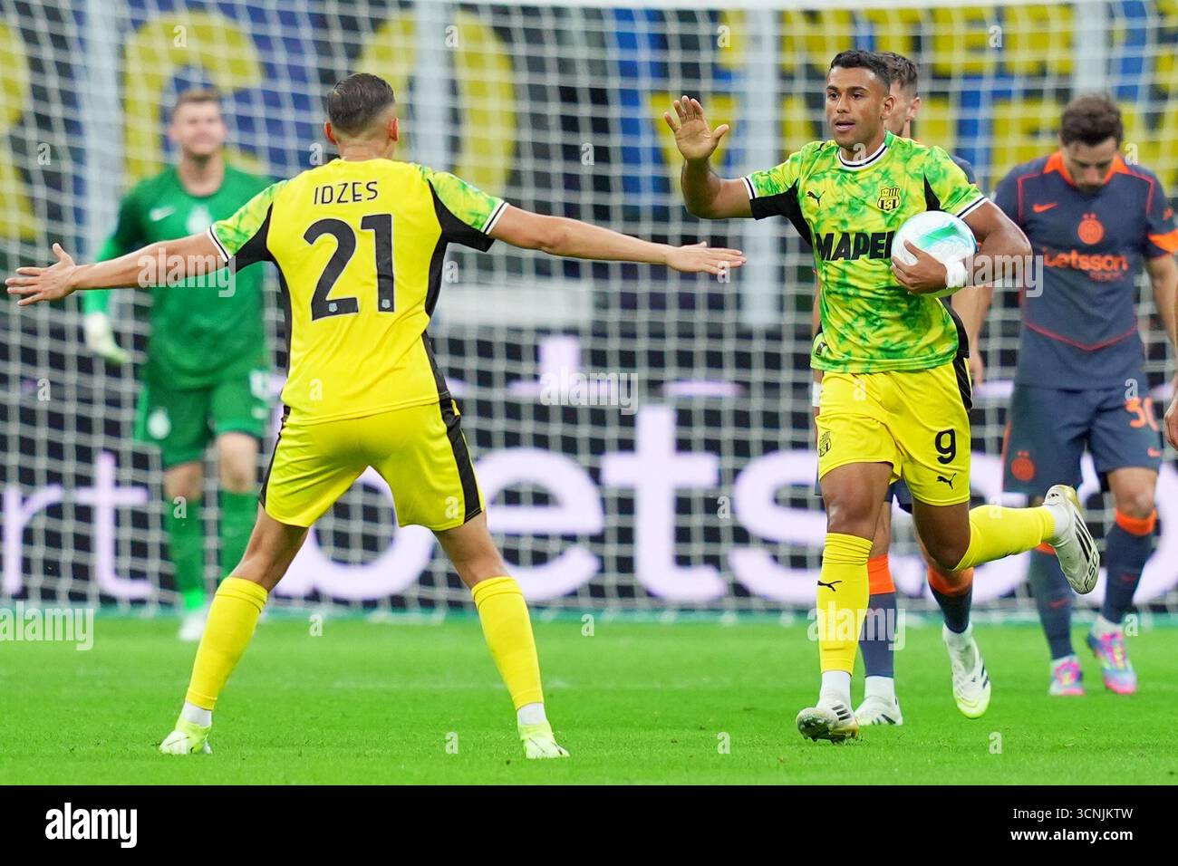 Sassuolo's Walid Cheddira celebrates after scoring 2-0 during the Serie ...
