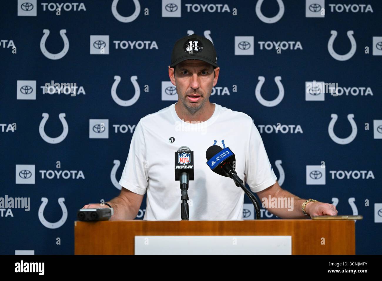 Indianapolis Colts head coach Shane Steichen addresses the media after ...