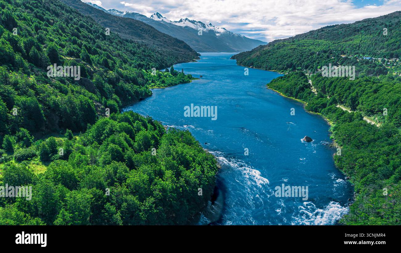 Aerial view of the Baker River with his turquoise waters Stock Photo ...