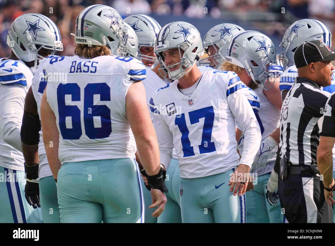 Dallas Cowboys' T.J. Bass (66) adn Brandon Aubrey (17) celebrate after Aubrey kicked a field ...