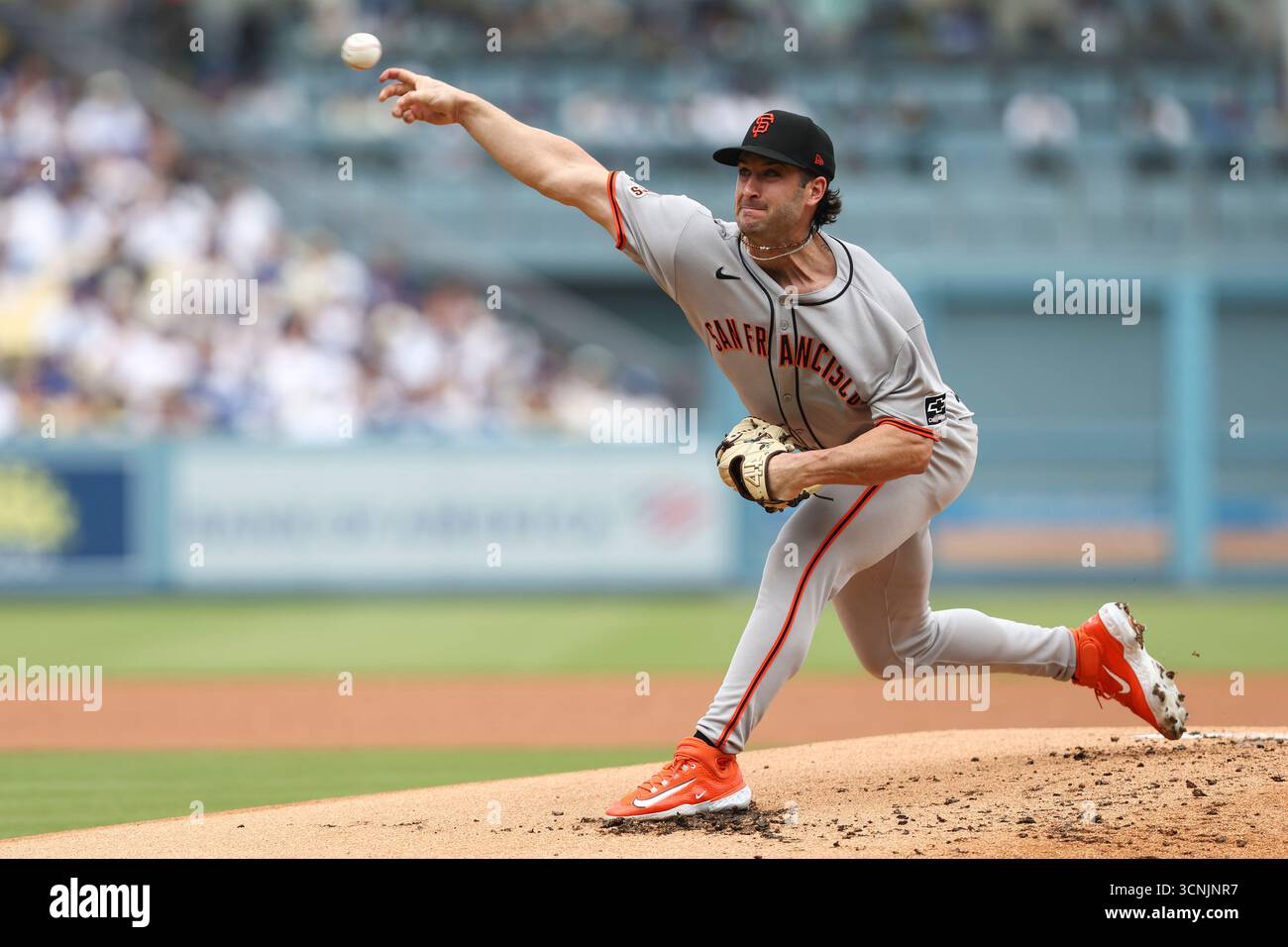 San Francisco Giants pitcher Trevor McDonald delivers to a Los Angeles ...