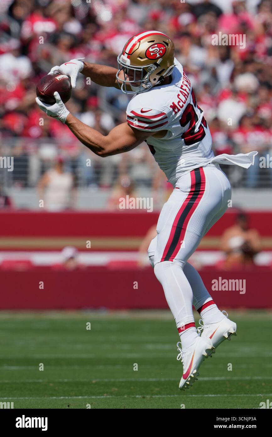 San Francisco 49ers running back Christian McCaffrey makes a catch ...