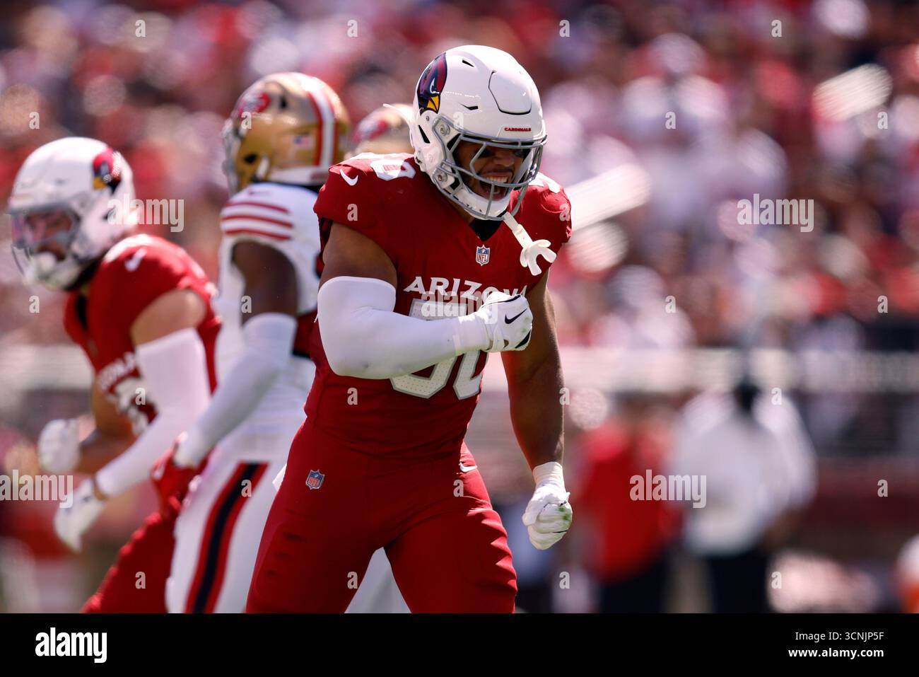 Arizona Cardinals linebacker Cody Simon reacts after a tackle during ...