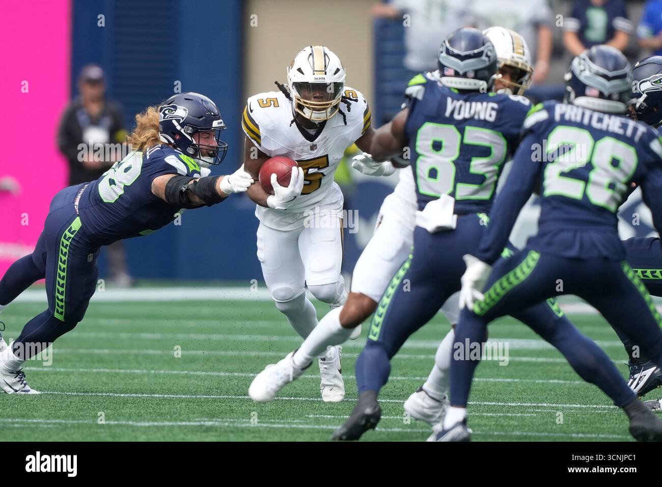 New Orleans Saints running back Kendre Miller (5) carries during the ...