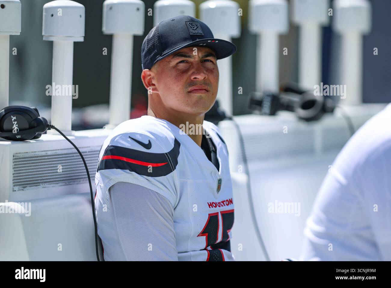 Houston Texans kicker Ka'Imi Fairbairn (15) watches warm-ups before an ...