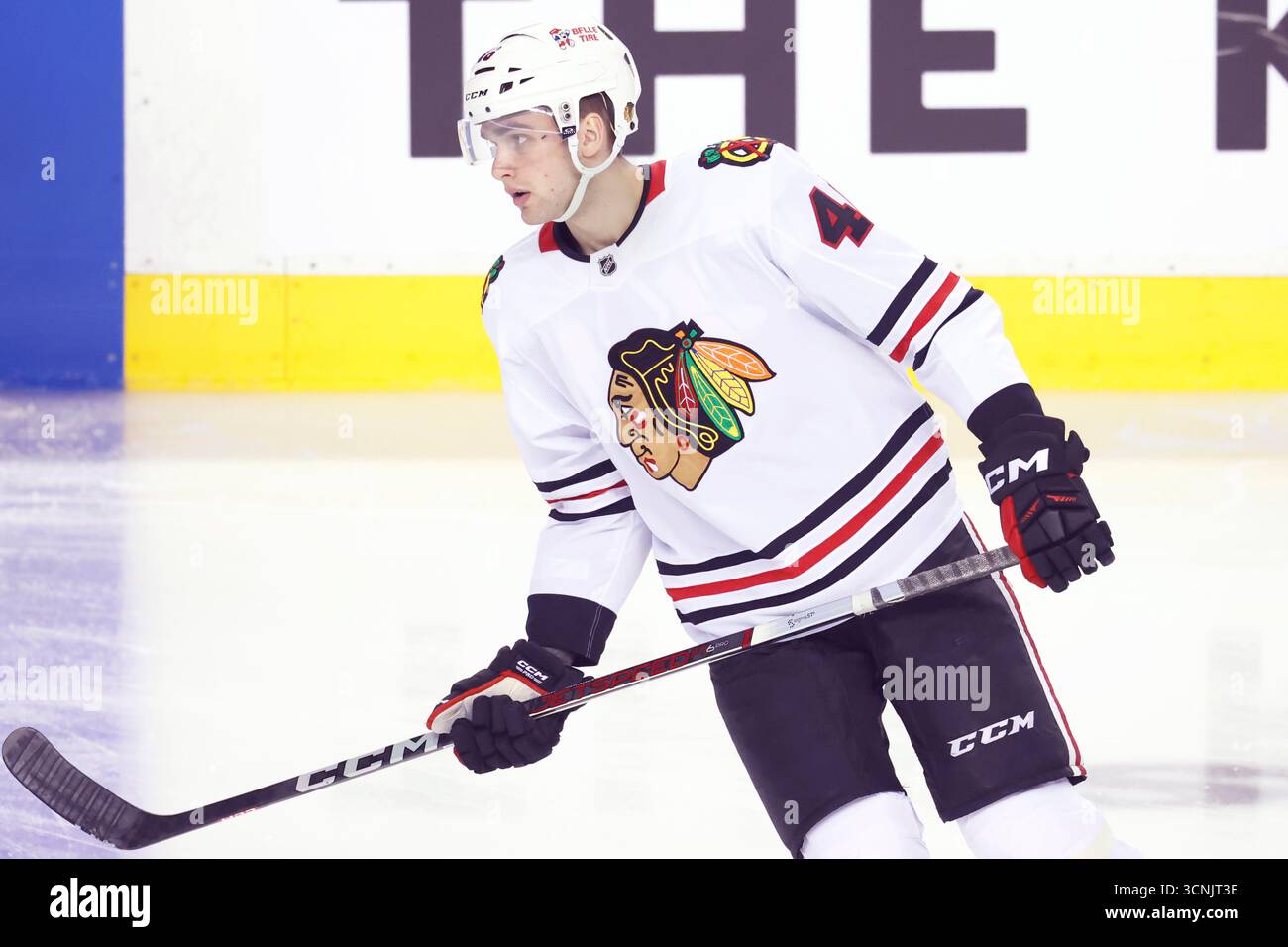 Profile photo on Chicago Blackhawks D Louis Crevier during an NHL ...