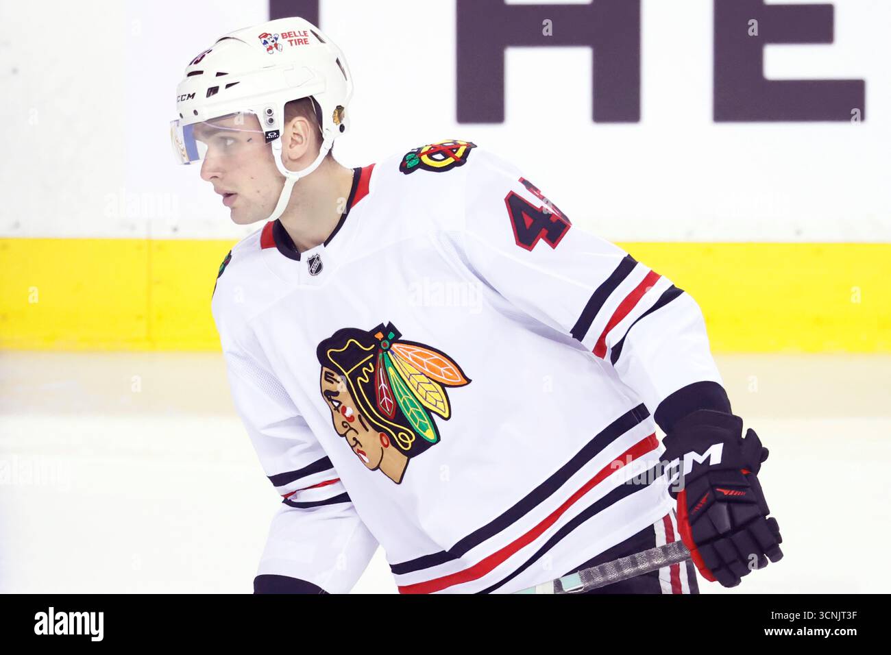 Profile photo on Chicago Blackhawks D Louis Crevier during an NHL ...