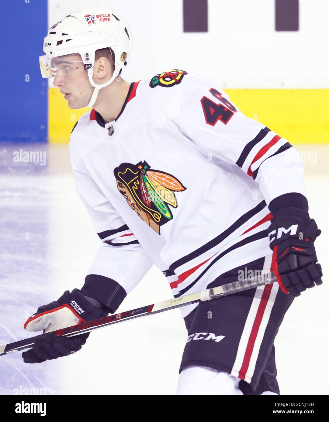 Profile photo on Chicago Blackhawks D Louis Crevier during an NHL ...