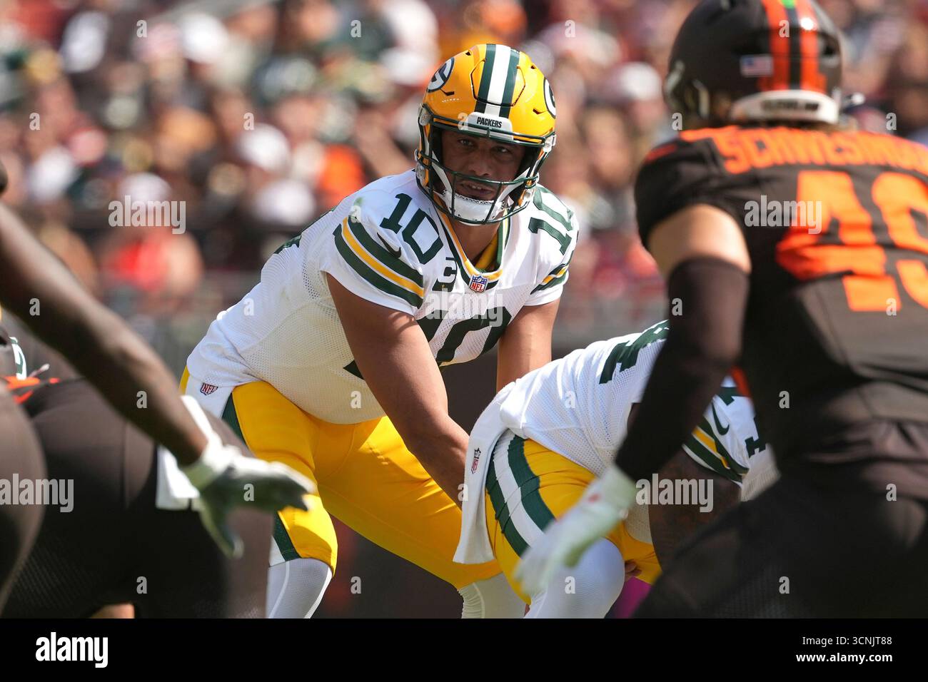 Green Bay Packers quarterback Jordan Love (10) under center during an ...