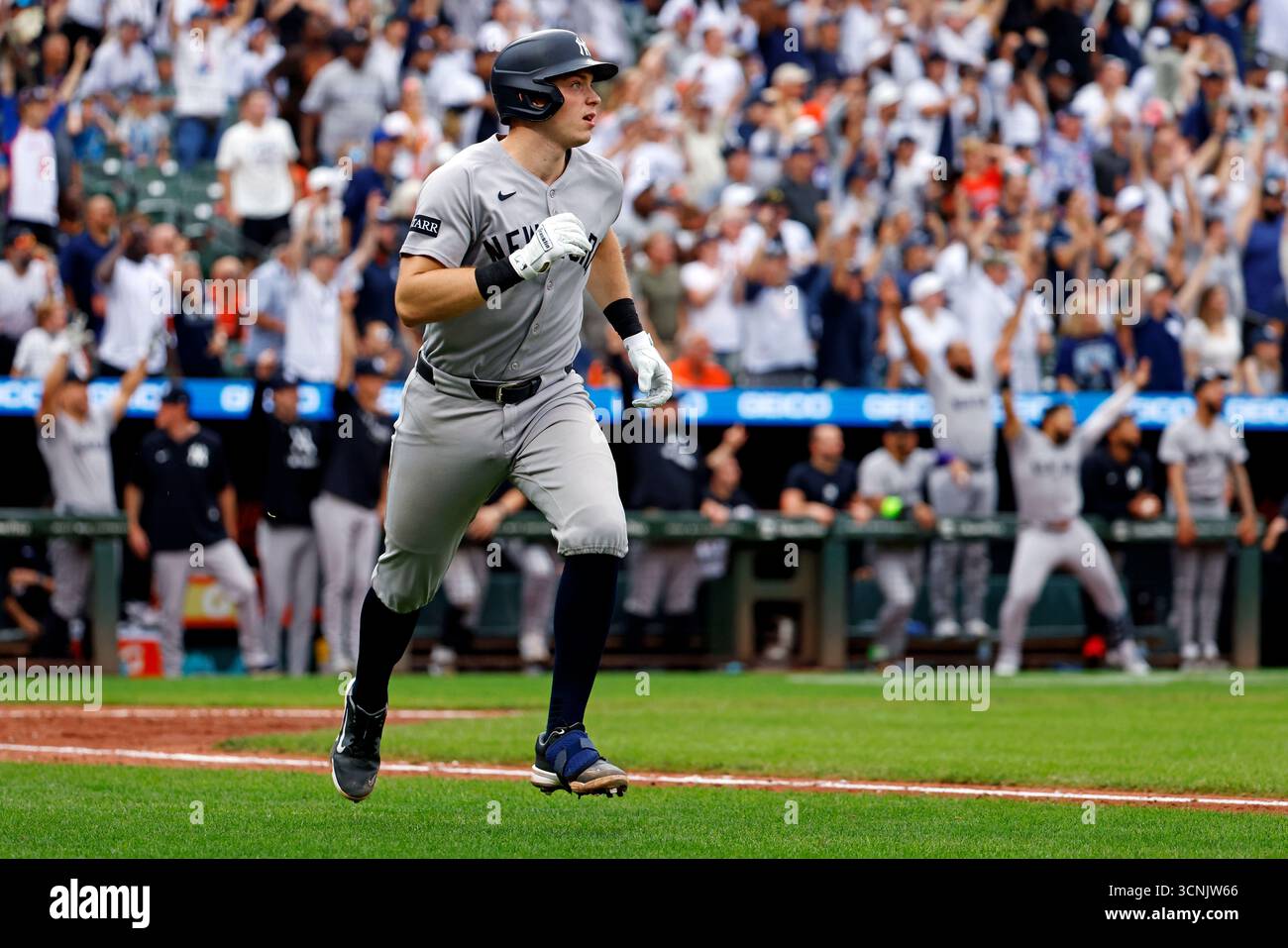 New York Yankees' Ben Rice runs toward first base after hitting a grand ...