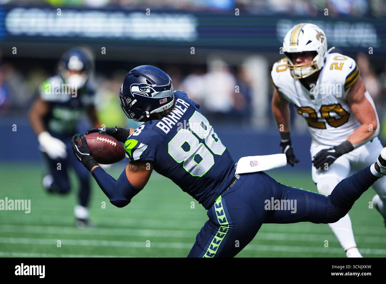 Seattle Seahawks tight end AJ Barner (88) pulls in a pass during the ...