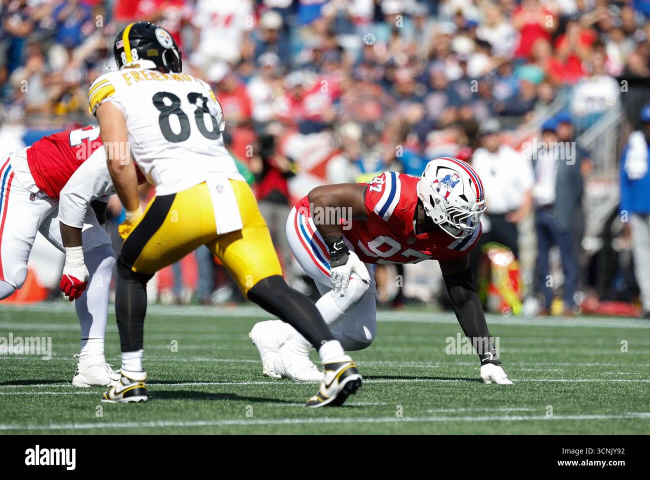 September 21, 2025; Foxborough, MA, USA; New England Patriots defensive ...