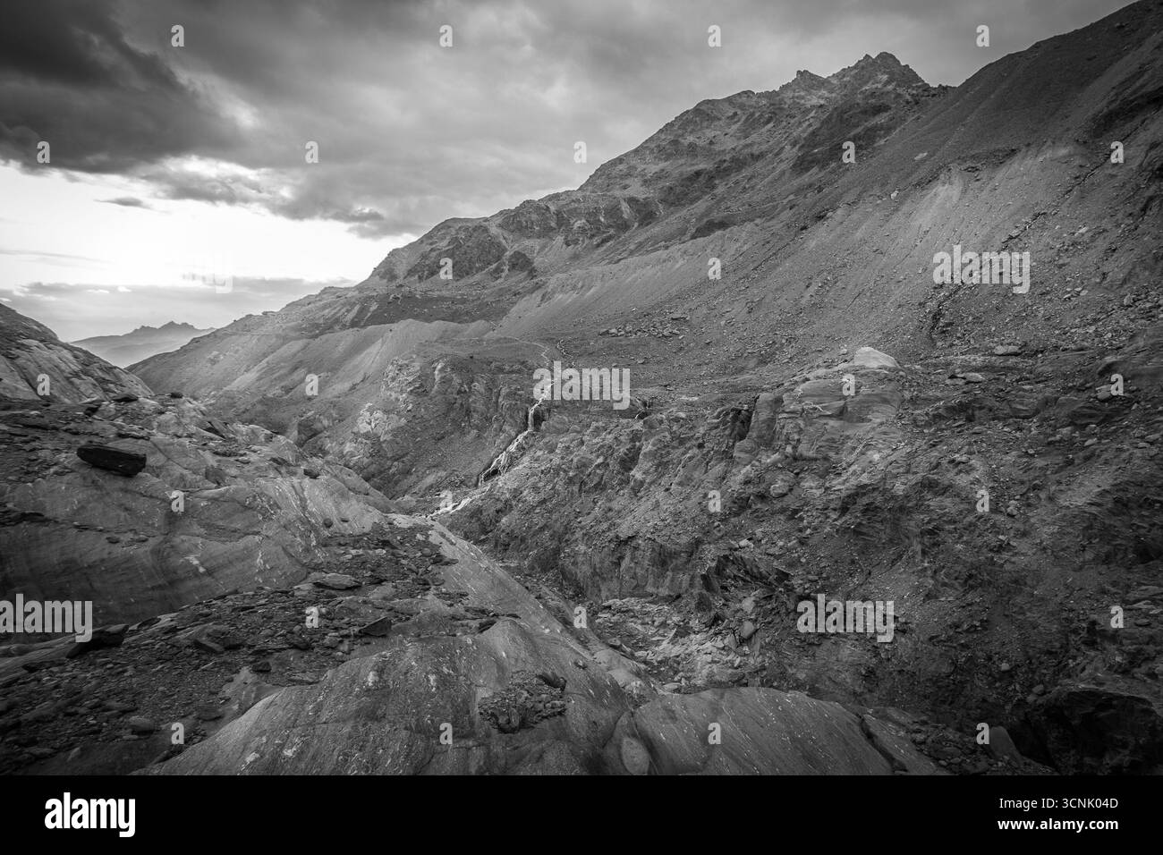 Black and white view with moraines of 1850 small ice age of Vallelunga ...