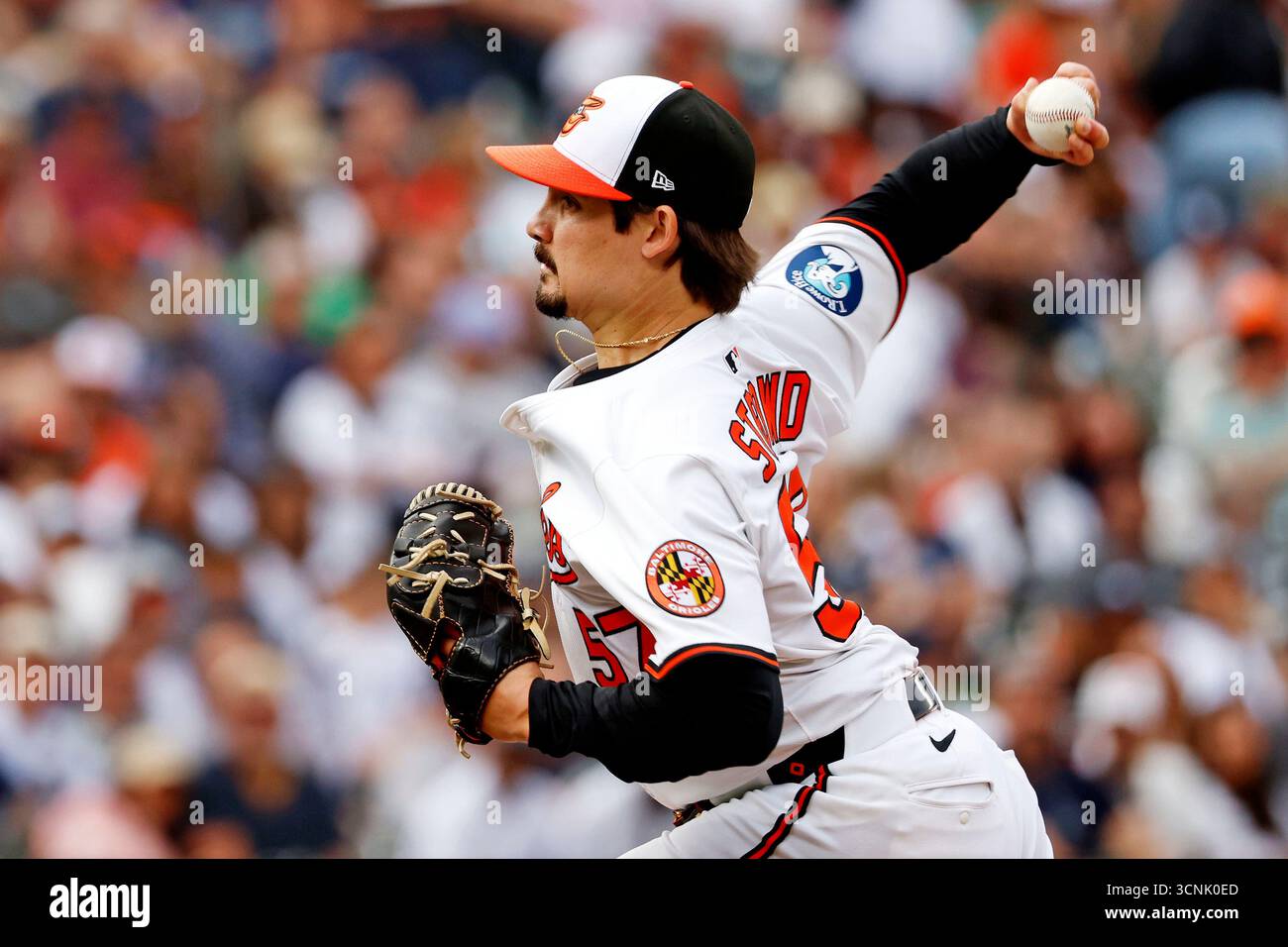 Baltimore Orioles pitcher Kade Strowd pitches during the ninth inning ...