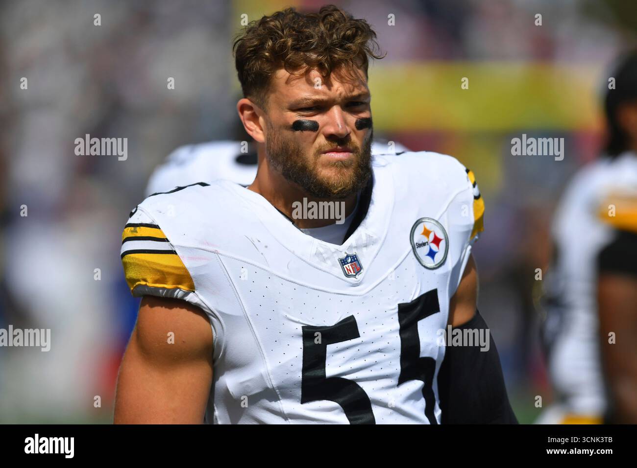 Pittsburgh Steelers linebacker Cole Holcomb (55) stands on the ...