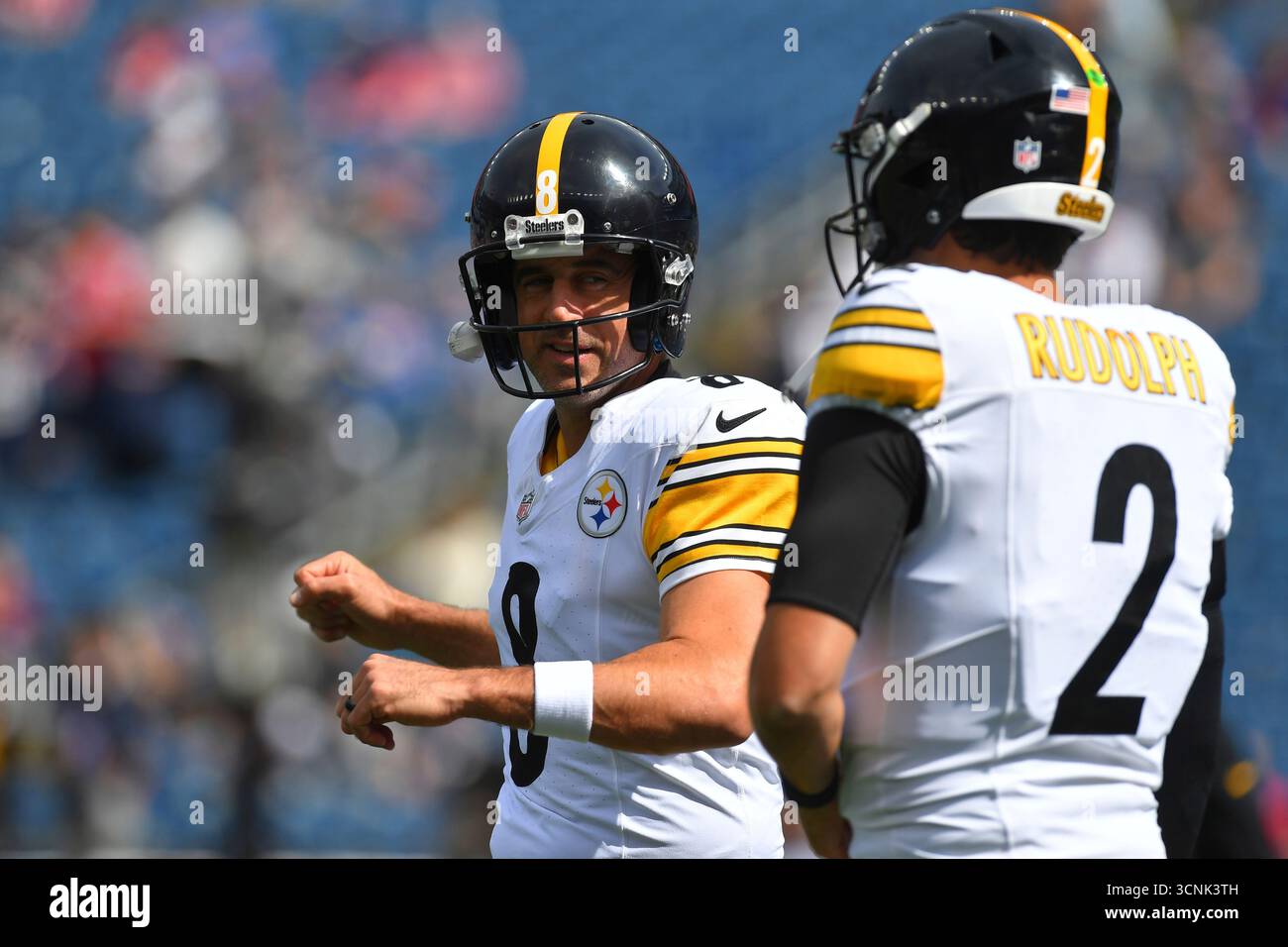 Pittsburgh Steelers quarterback Aaron Rodgers (8) and quarterback Mason ...