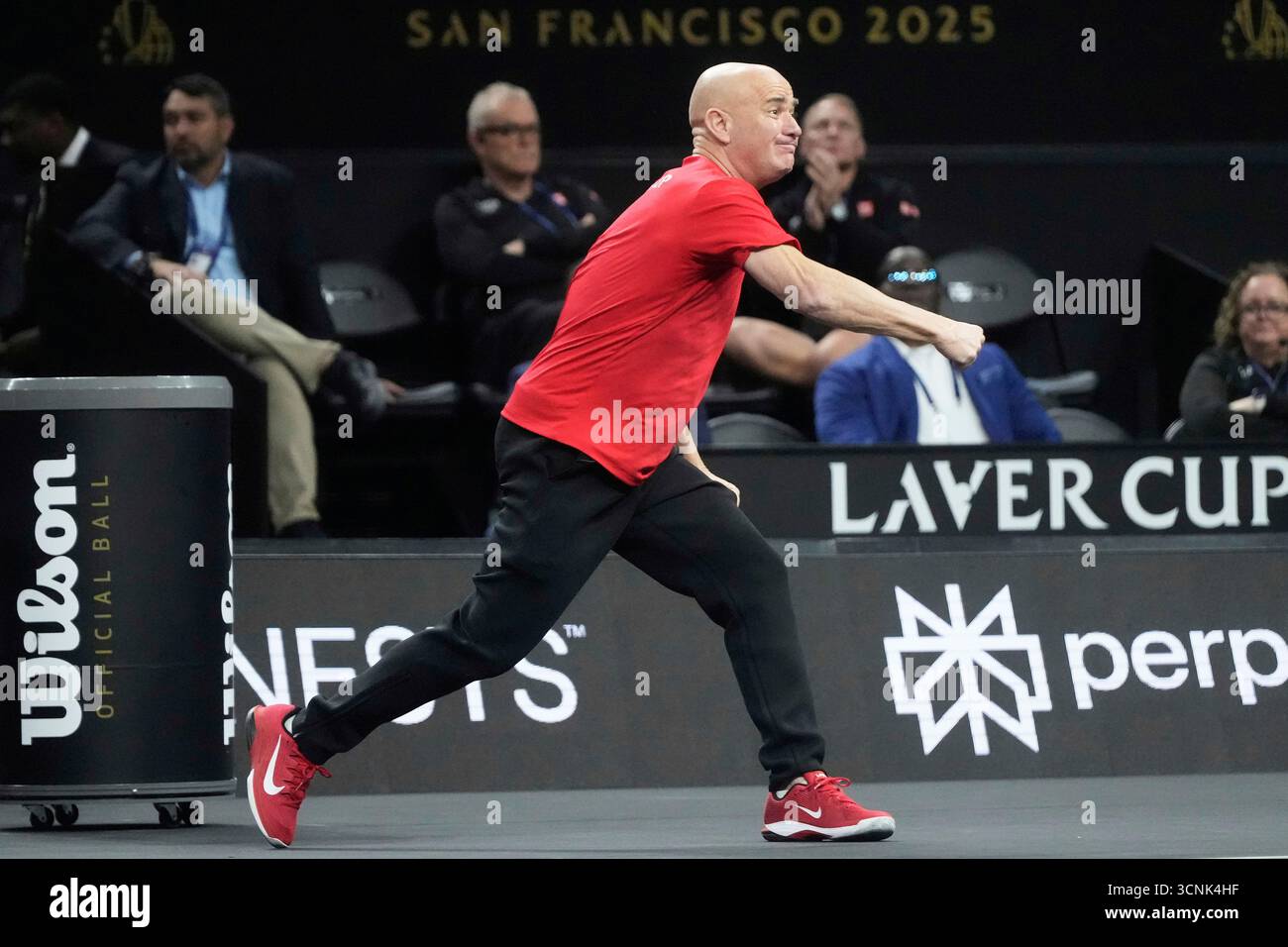 Team World captain Andre Agassi reacts after Alex de Minaur, of ...