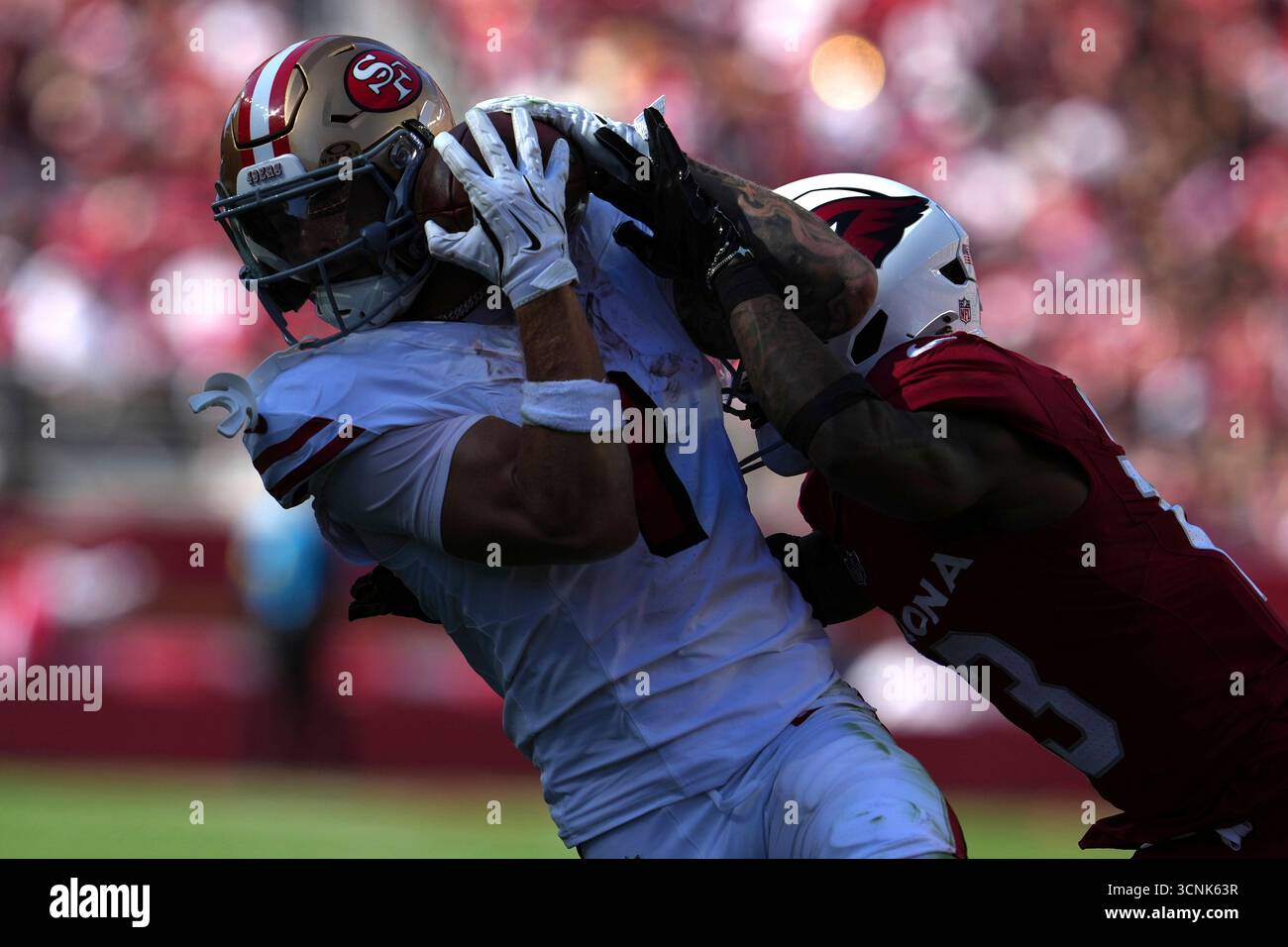 San Francisco 49ers wide receiver Ricky Pearsall, left, makes a catch ...