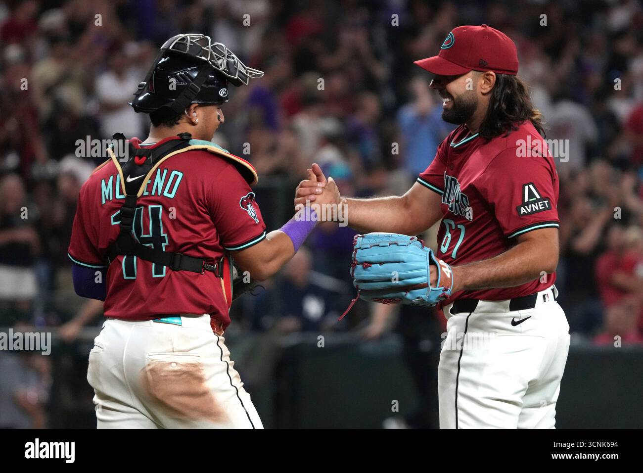 Arizona Diamondbacks catcher Gabriel Moreno (14) and pitcher Juan ...