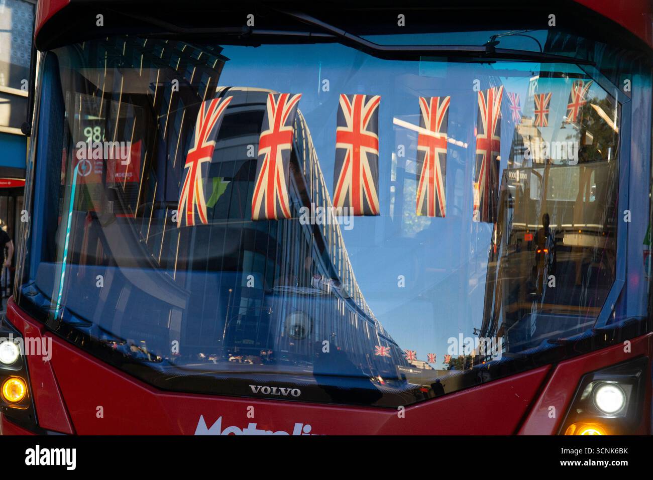 London, UK, 21 September 2025: The rows of union jack flags that hang ...