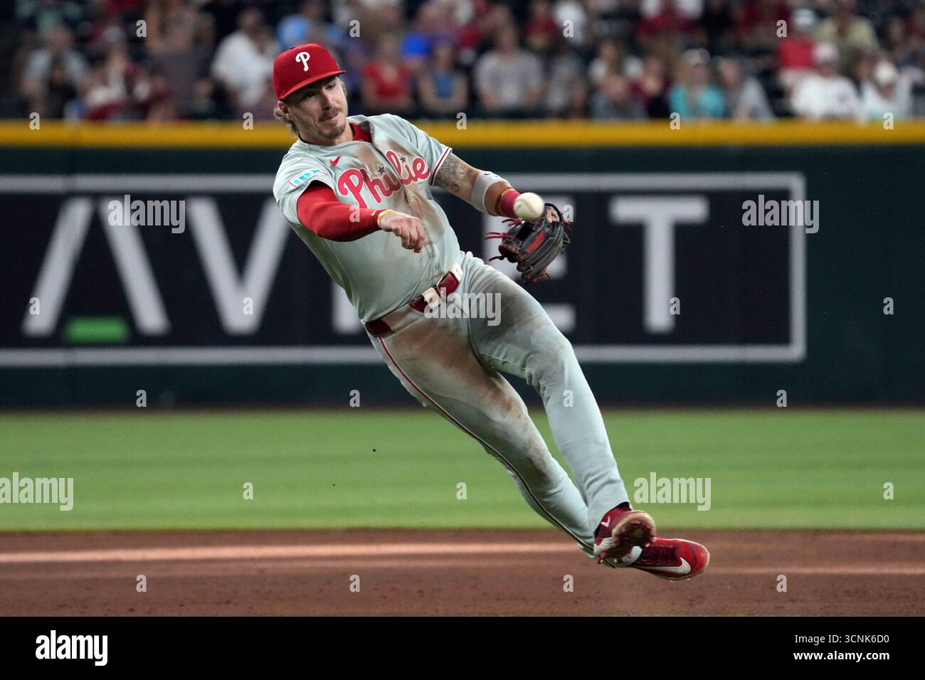 Philadelphia Phillies second base Bryson Stott (5) makes the play against the Arizona ...