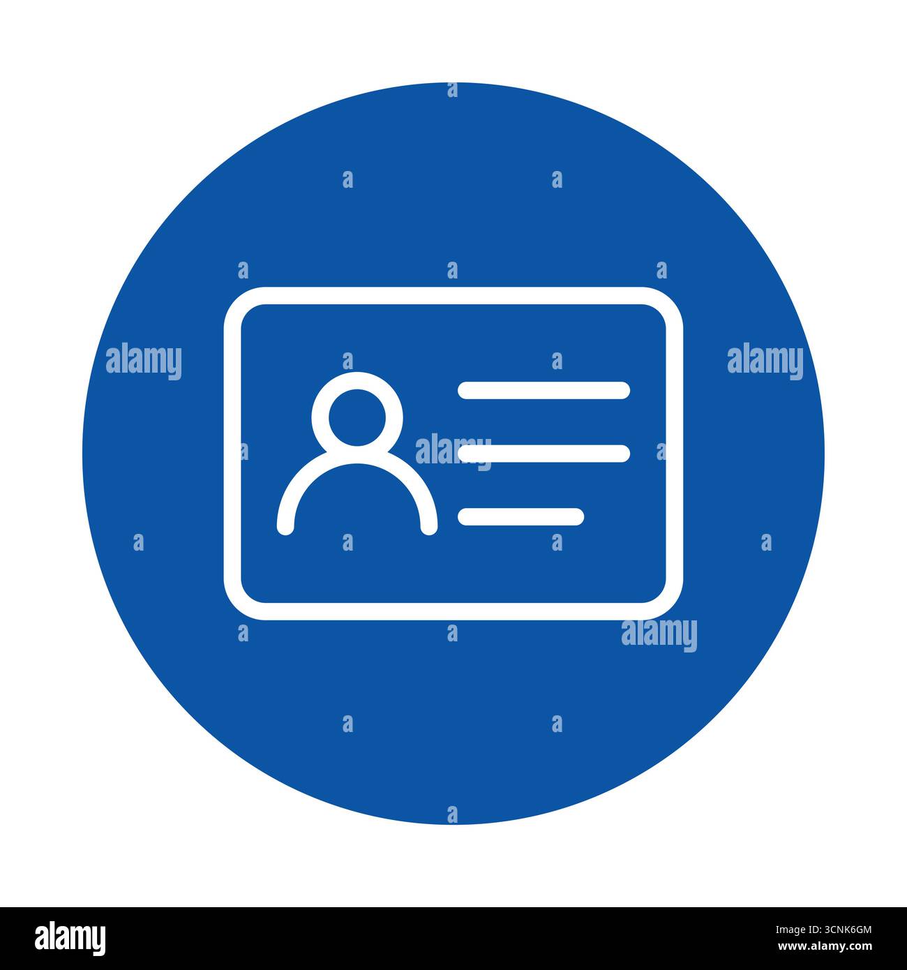 A minimalist blue circle icon featuring a personal identification card ...