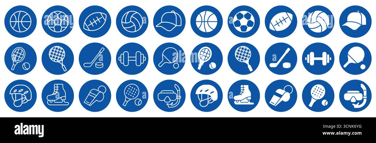 A vibrant collection of sports icons against a blue background ...