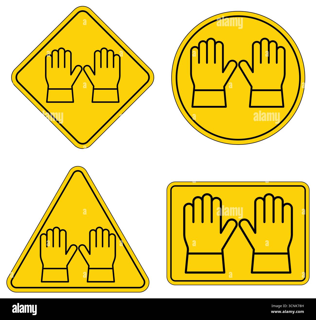 This collection features hand gesture warning signs in different shapes ...