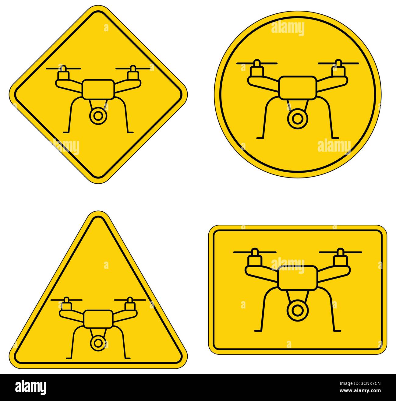 A collection of warning signs featuring drone symbols in various ...