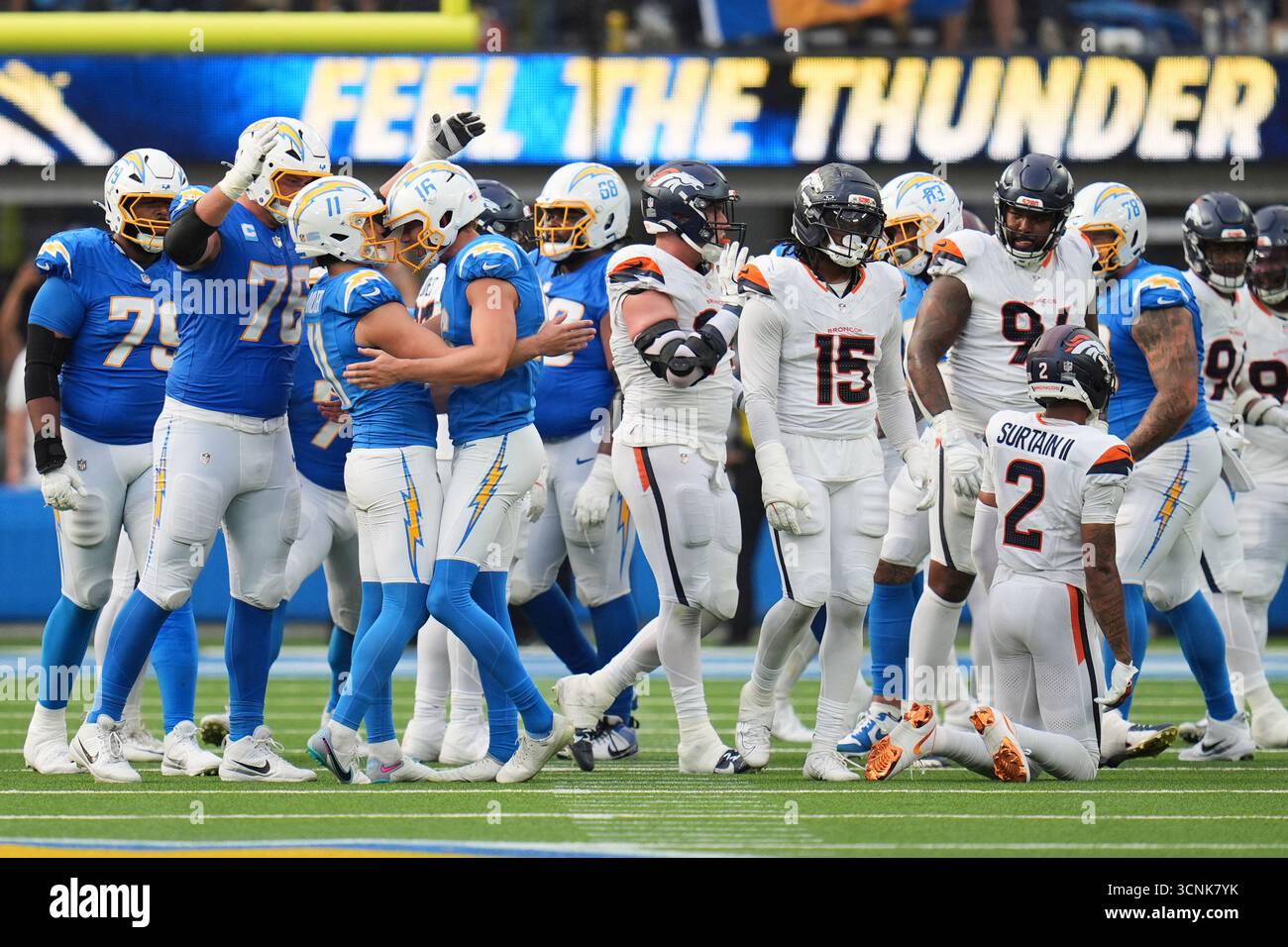 Los Angeles Chargers kicker Cameron Dicker (11) celebrates his game ...