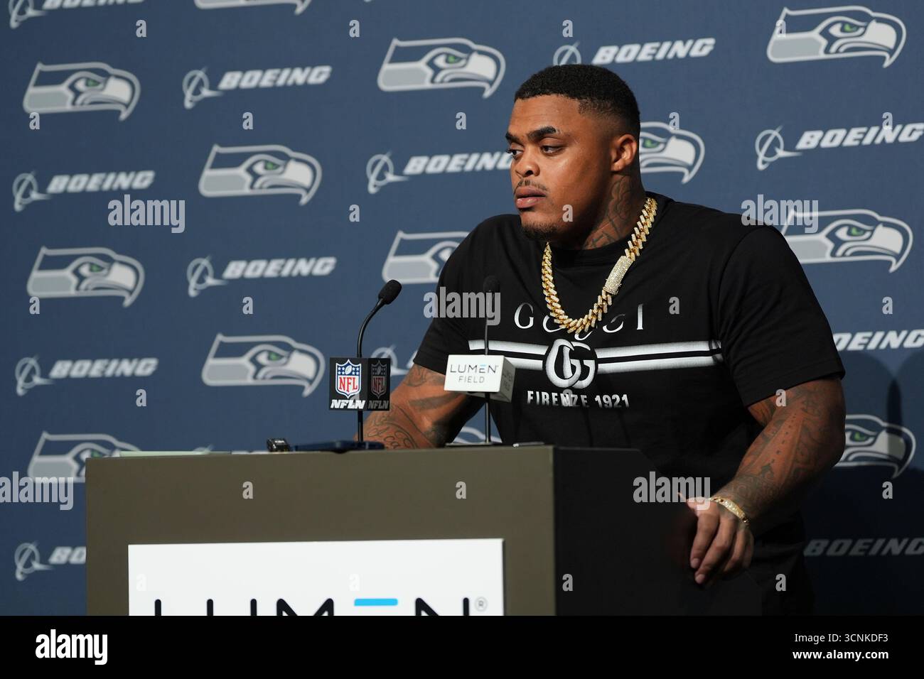 Seattle Seahawks defensive tackle Byron Murphy II speaks during a press ...