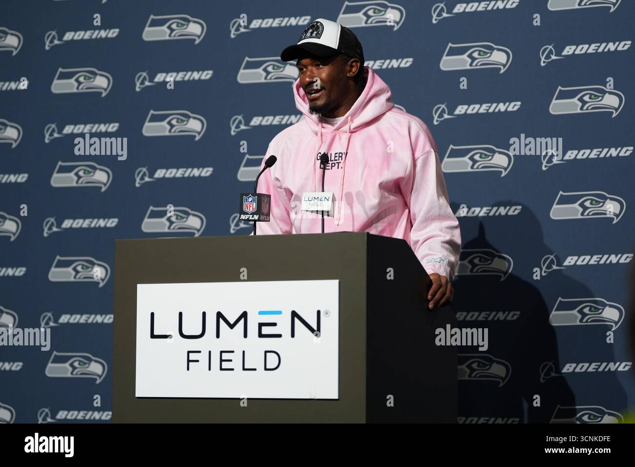 Seattle Seahawks wide receiver Tory Horton speaks during a press ...