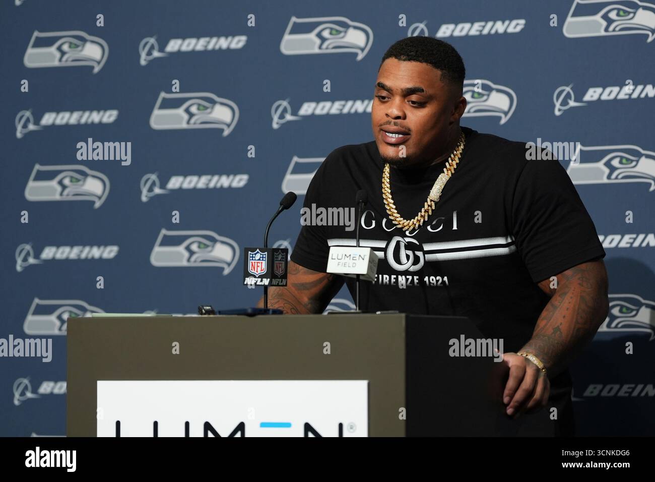 Seattle Seahawks defensive tackle Byron Murphy II speaks during a press ...