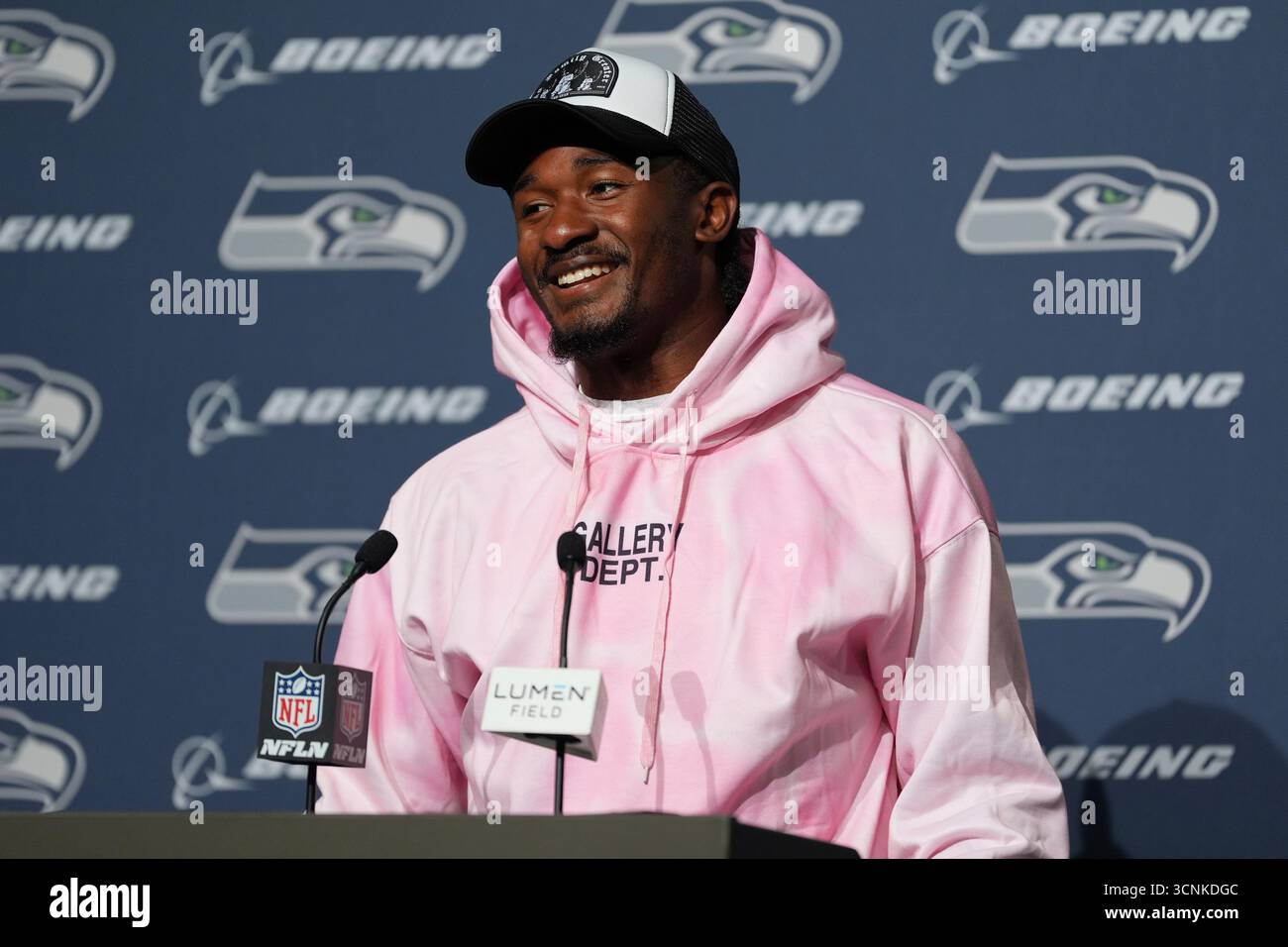 Seattle Seahawks wide receiver Tory Horton speaks during a press ...