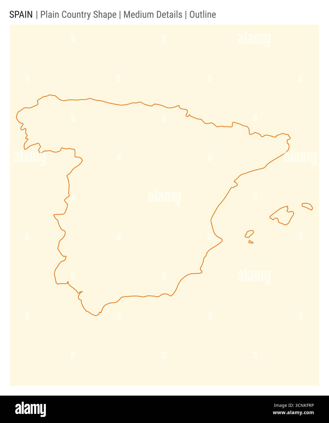 Spain plain country map. Medium details. Outline style. Shape of Spain ...