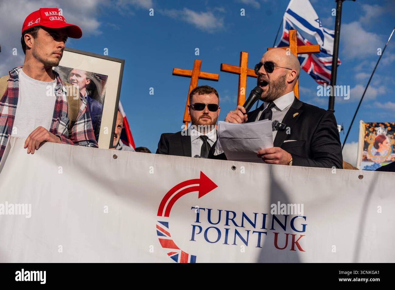 Nick Tenconi, leader of UKIP speaks at a Charlie Kirk vigil in Hyde ...