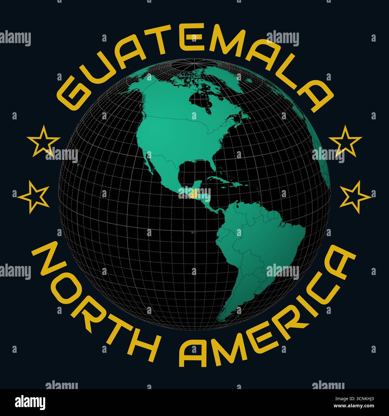 Guatemala on Globe. Round country and continent name text. Country view ...