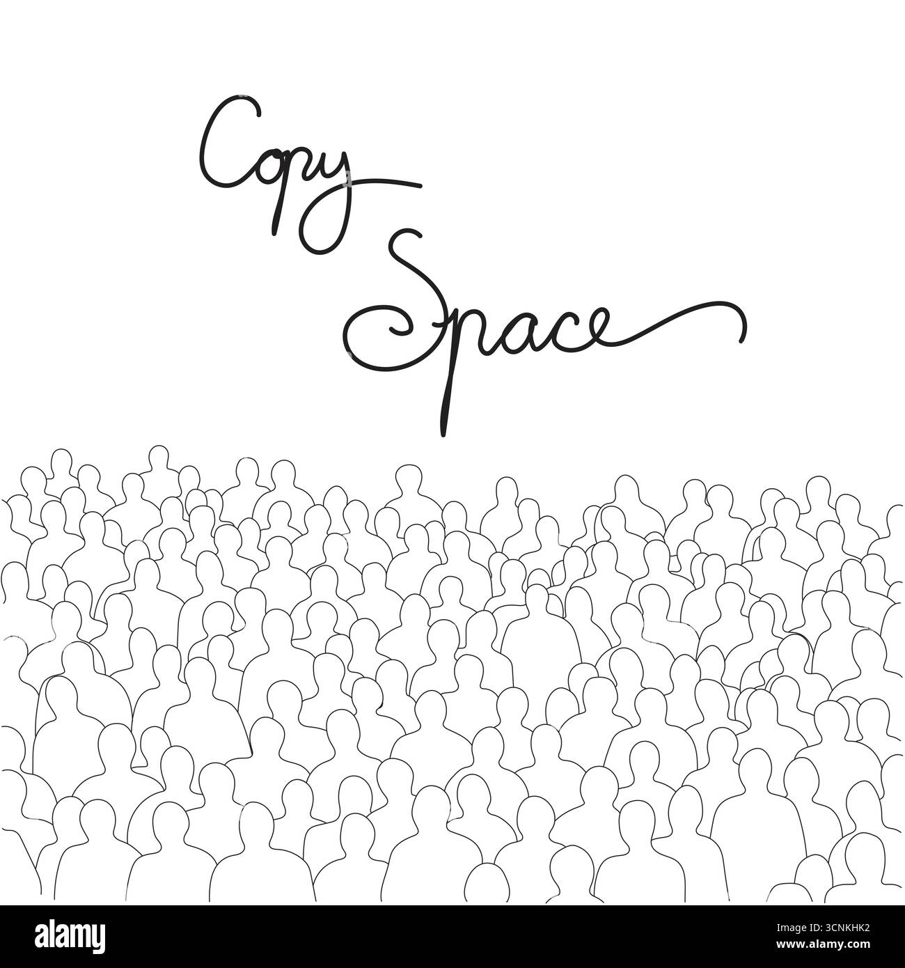 crowd people with copy space illustration vector hand drawn with black ...